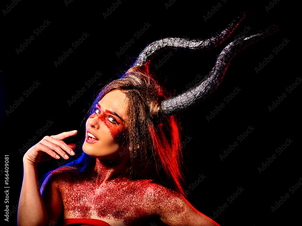 Mad satan woman on black magic ritual of in hell . Witch reincarnation ...