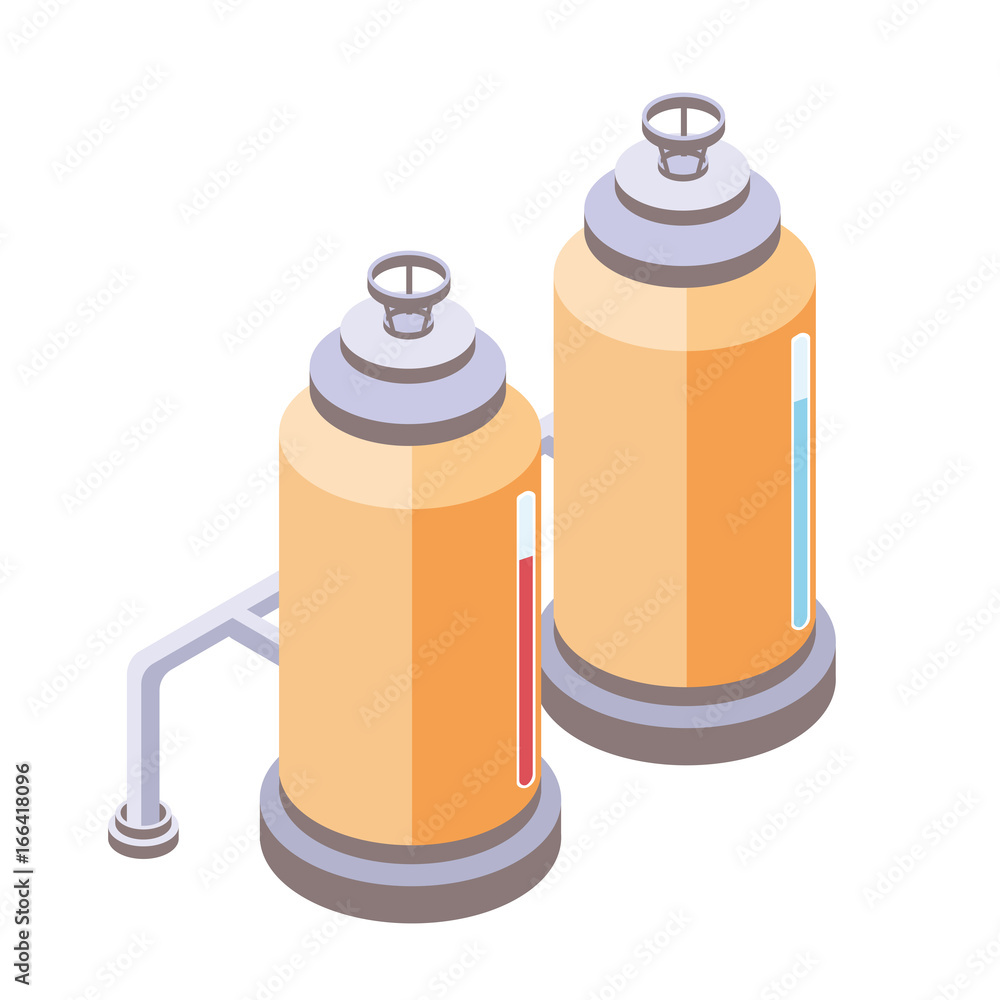 Yellow tanks for liquid with pipes, chemical or food industry. Vector ...