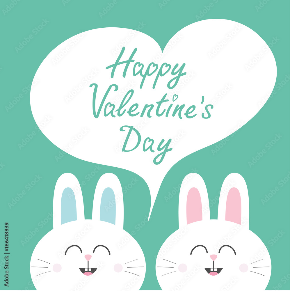 Happy Valentines Day. White bunny rabbit couple. Heart frame template ...