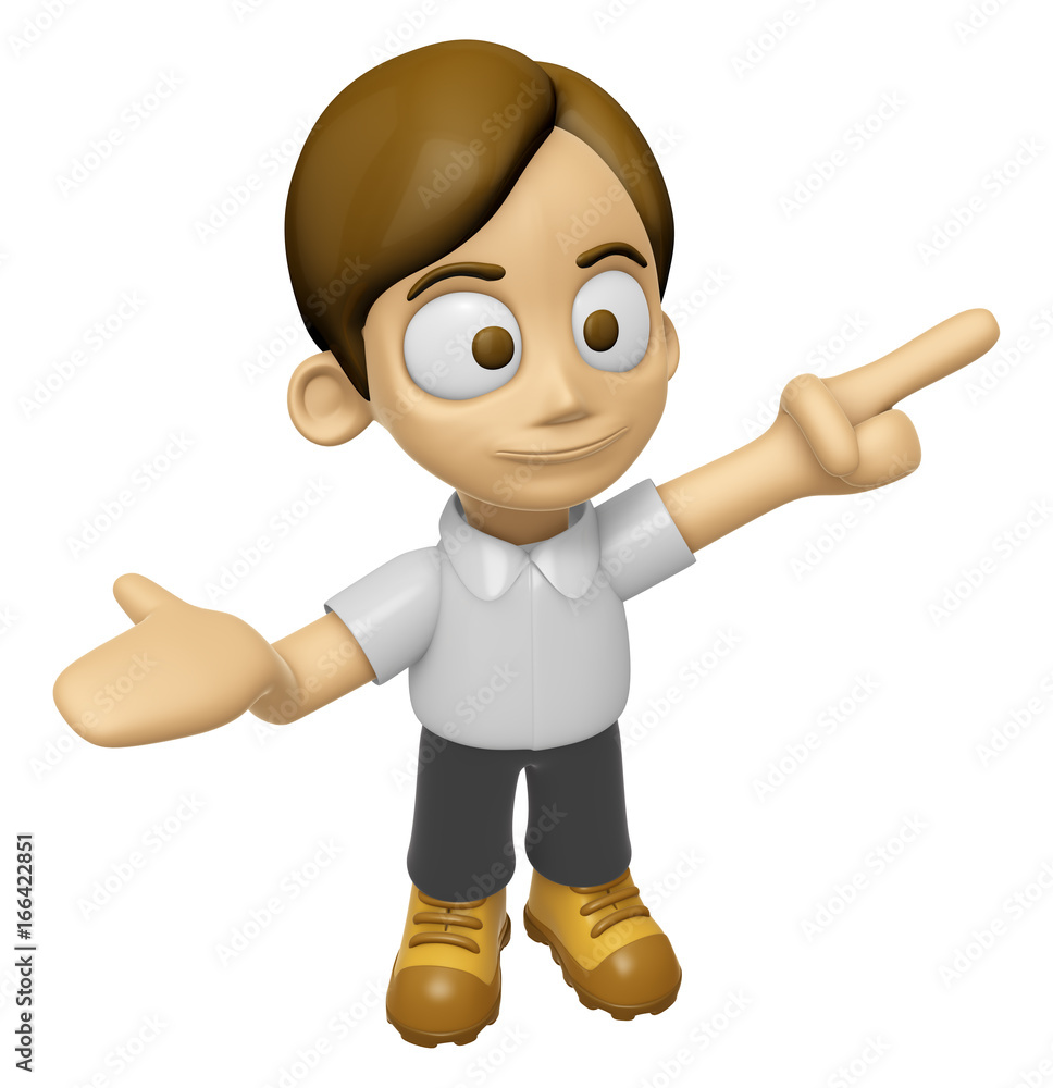 3D Man Mascot is points a finger one direction. Work and Job Character ...