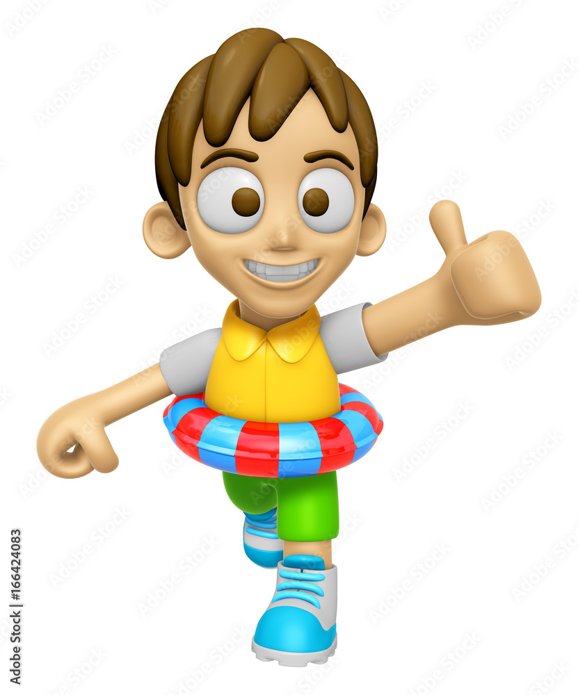 3D Child Mascot is played in the pool on a tube. Work and Job Character ...