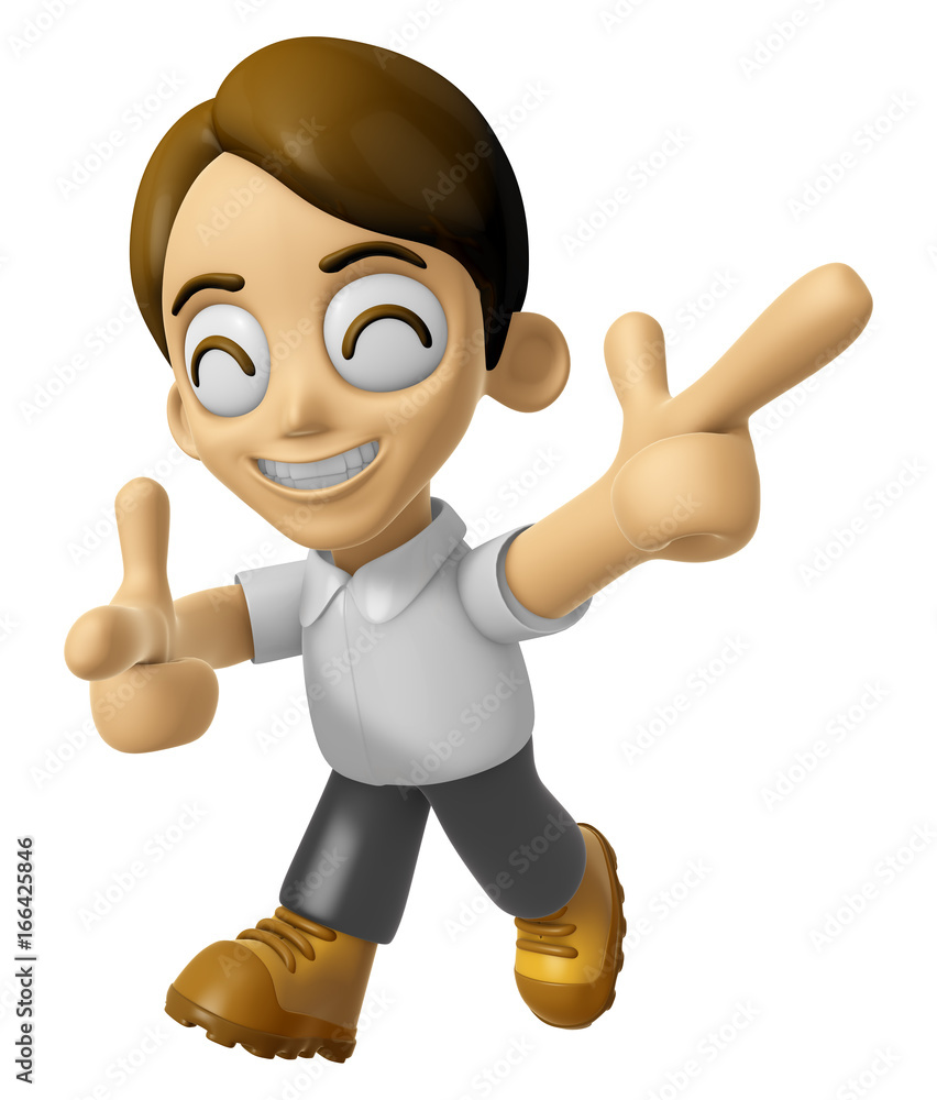 3D Man Mascot is taking gestures of Double pistols. Work and Job ...