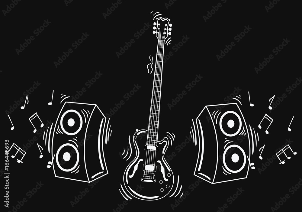 Vector electric guitar with acoustic system. Illustration of a guitar ...