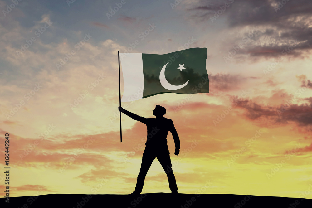 Male silhouette figure waving Pakistan flag. 3D Rendering Stock Photo ...