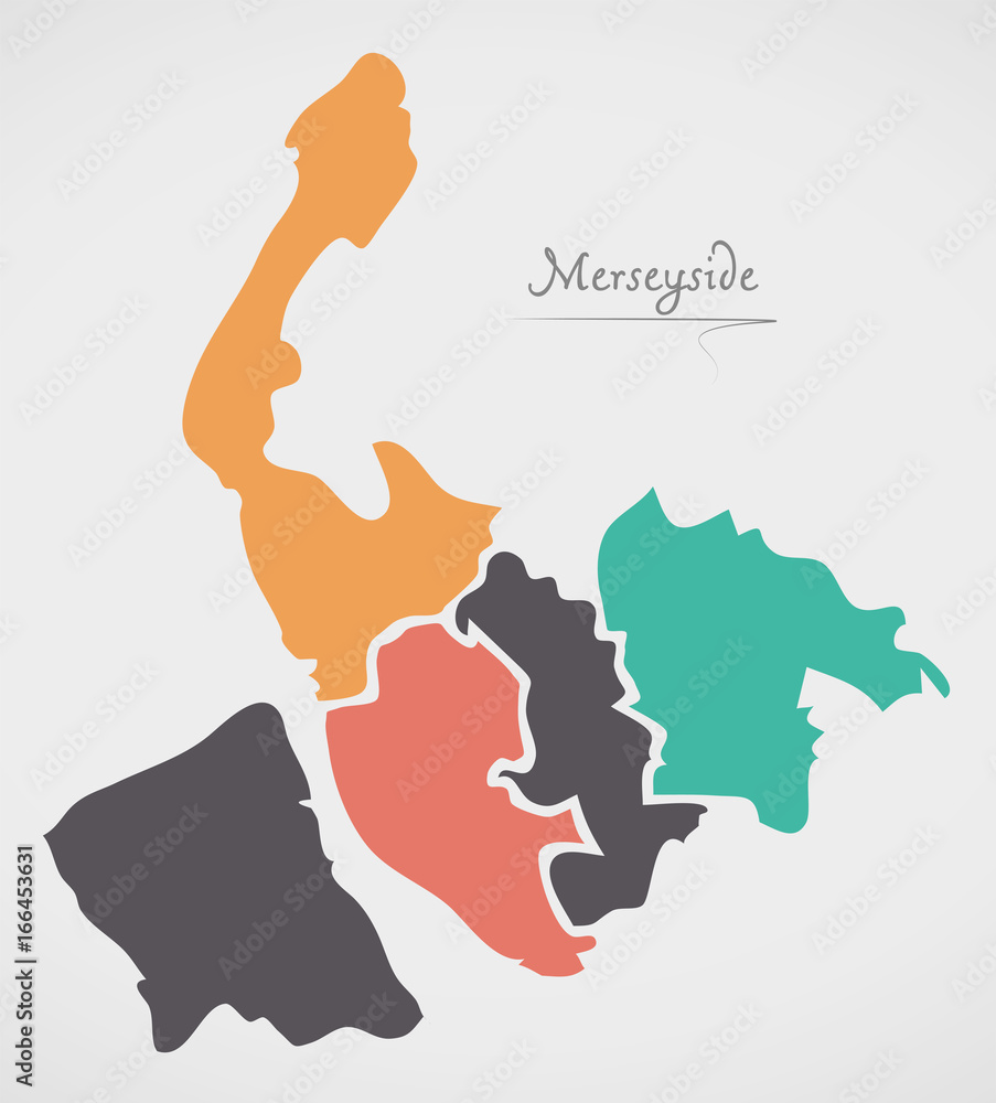 Merseyside England Map with states and modern round shapes Stock Vector ...