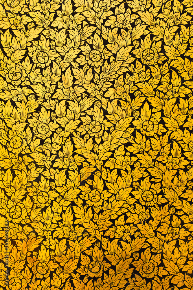 Ancient Thai Traditional Art Golden Flower (Lai Thai) Background and ...