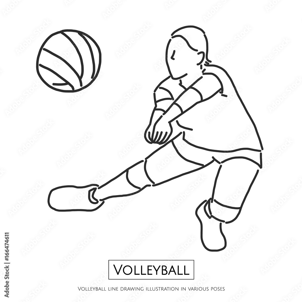 Volleyball line drawing illustration in various poses, line drawing ...