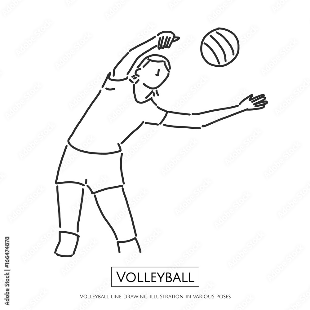 Volleyball line drawing illustration in various poses, line drawing ...