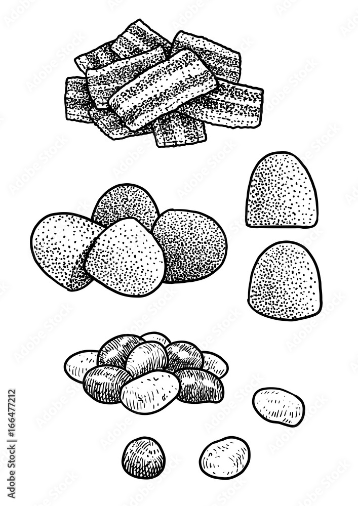 Candy illustration, drawing, engraving, ink, line art, vector Stock ...