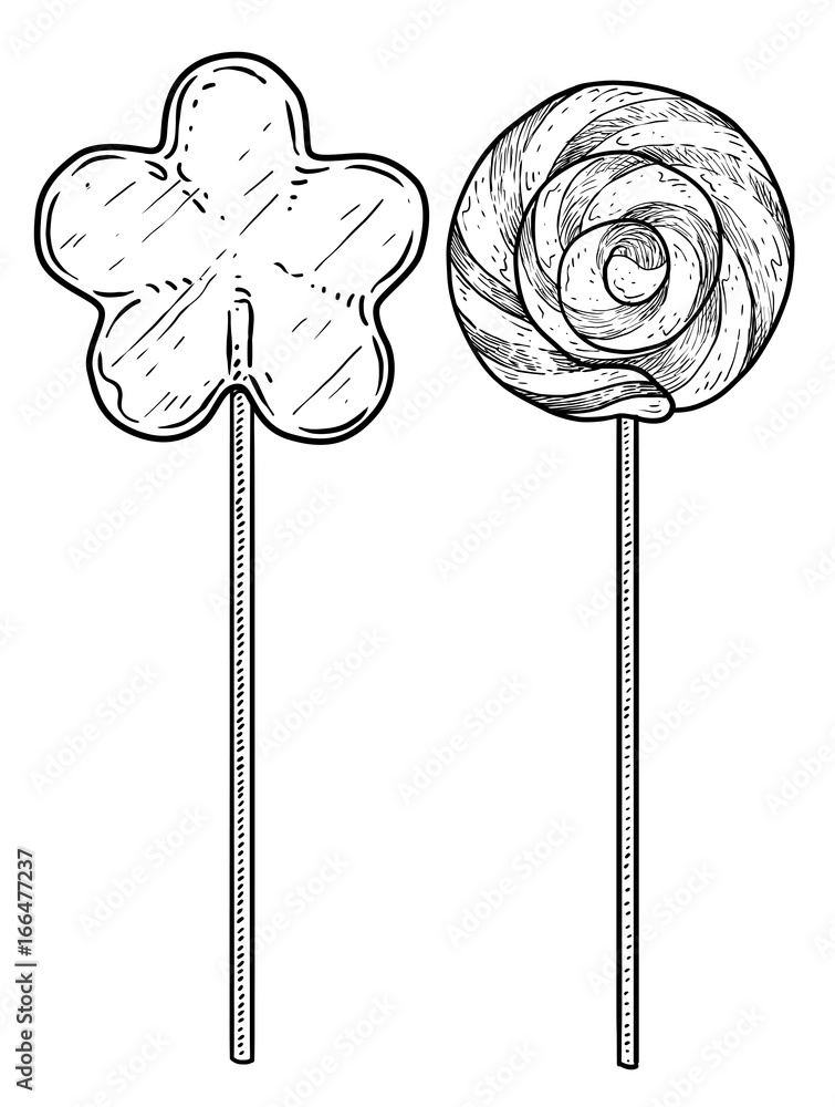 Lollipop illustration, drawing, engraving, ink, line art, vector Stock ...