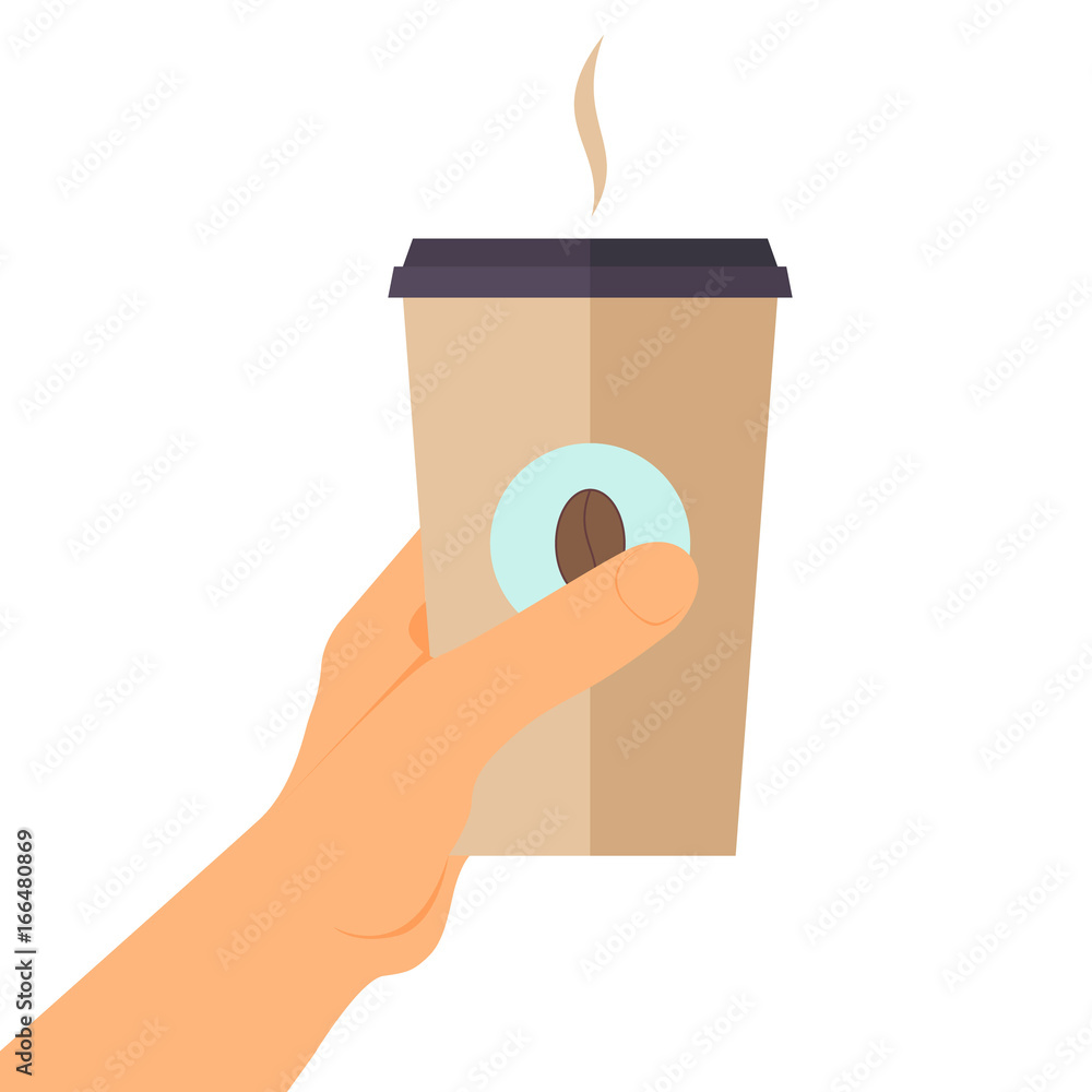 Flat hand hold paper cup or take-home coffee cup and tube. Coffee away ...