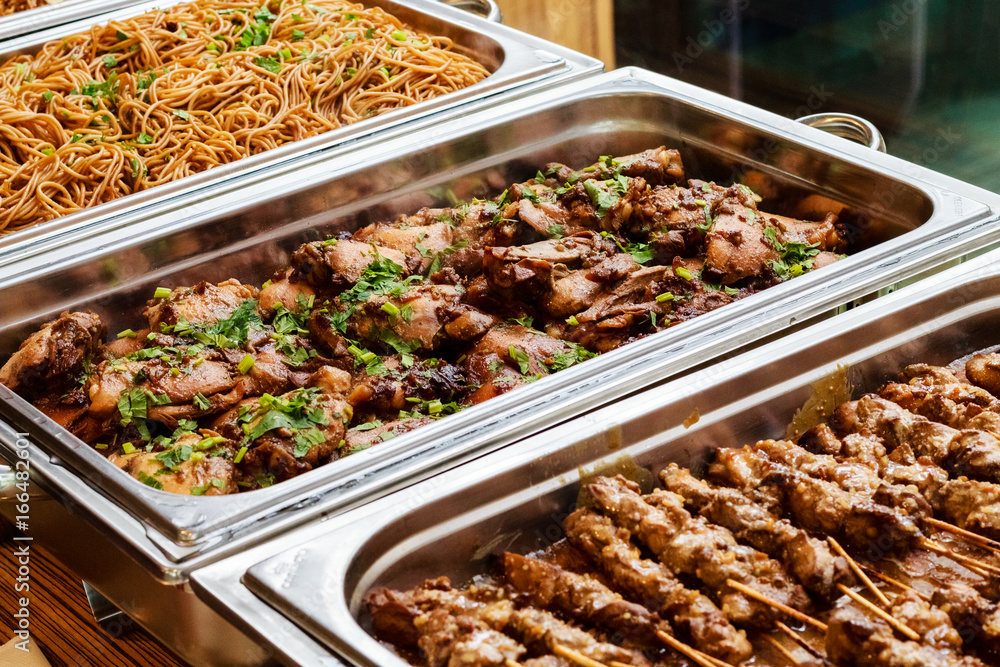Catering Buffet Food Dish Asian Oriental With Meat And Colorful ...