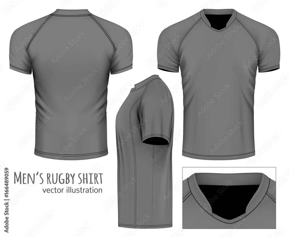 Vetor de Rugby jersey (black variant, front, side and rear views ...