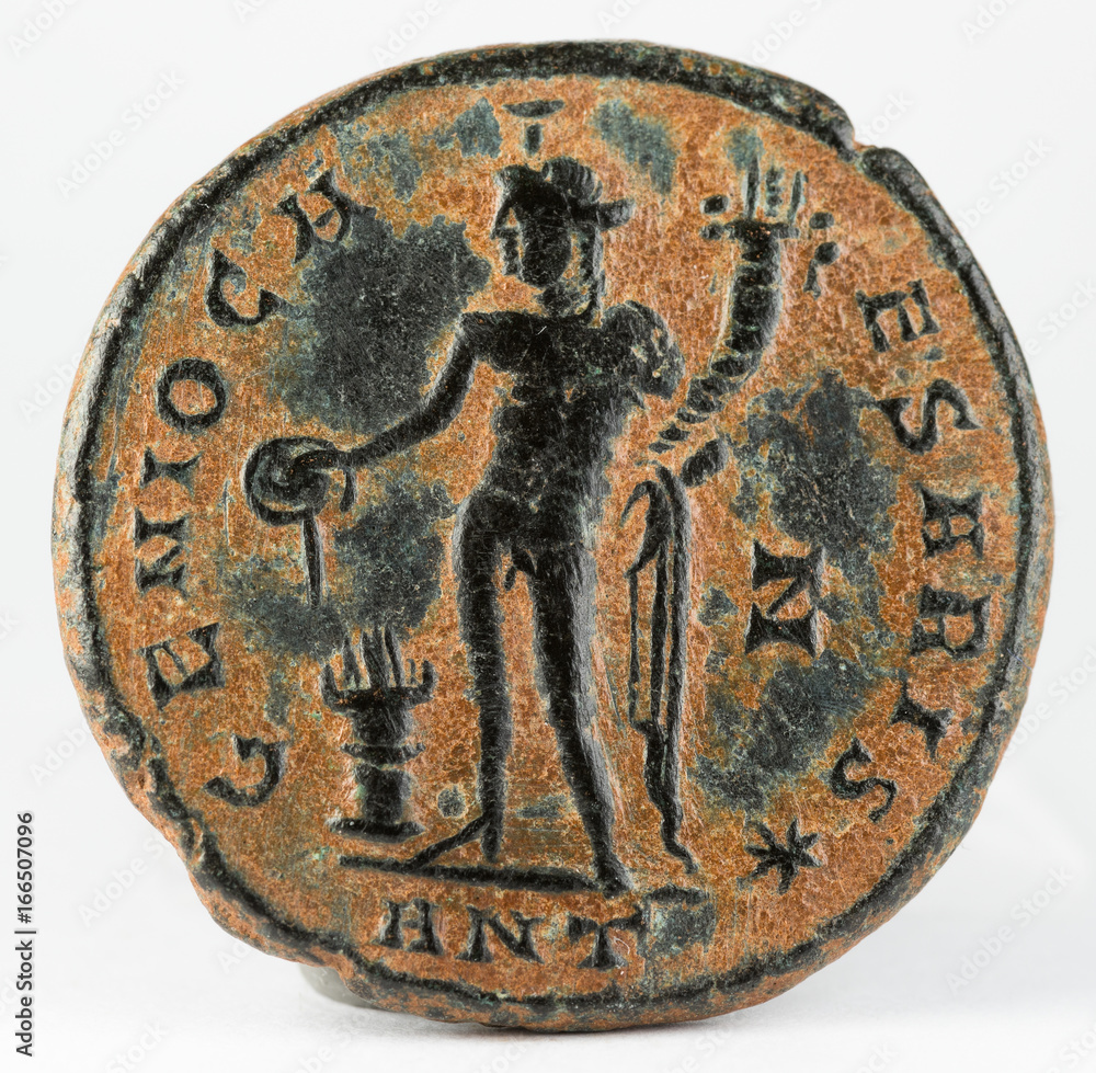 Ancient Roman copper coin of Emperor Galerius Maximian. Reverse. Stock ...