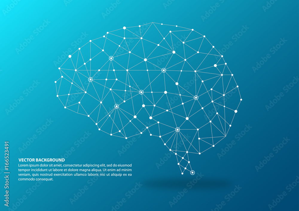 Blue color brain mapping concept with dots, circles and lines Stock ...