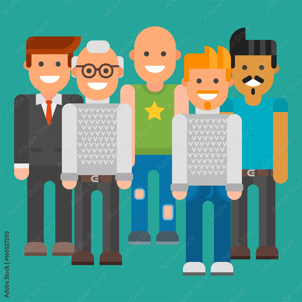 Group of men portrait different nationality friendship character team ...