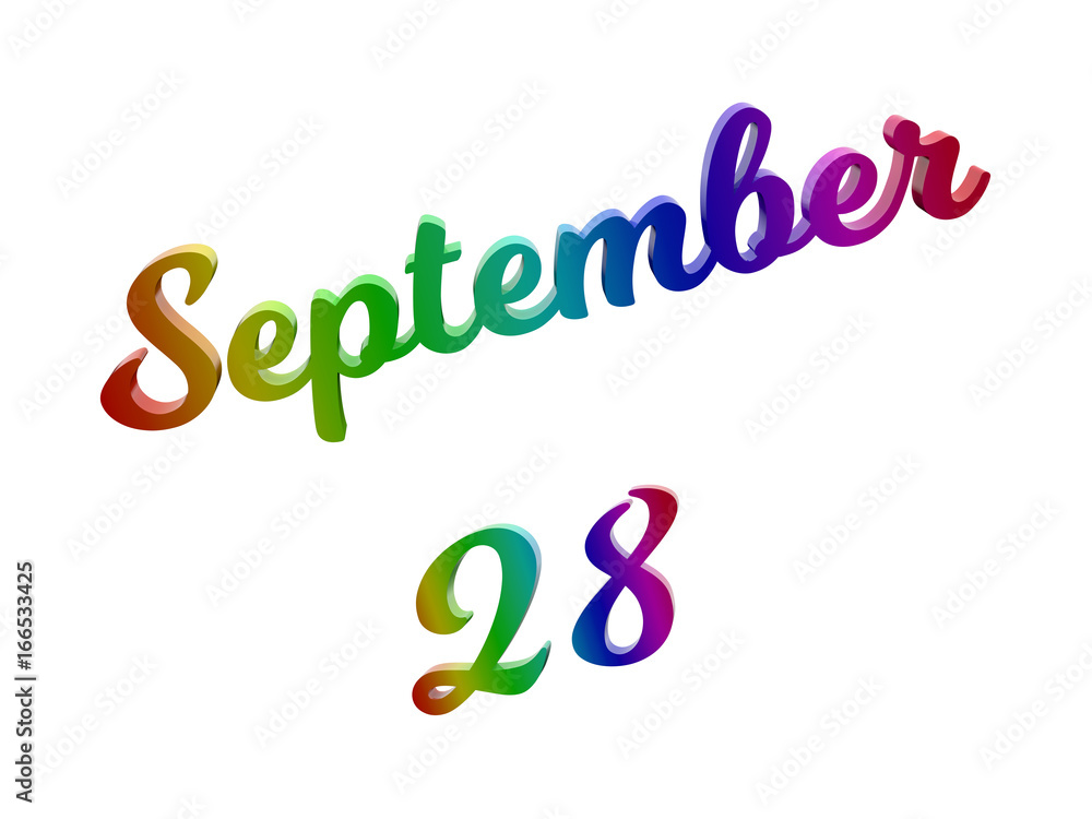 September 28 Date Of Month Calendar, Calligraphic 3D Rendered Text ...
