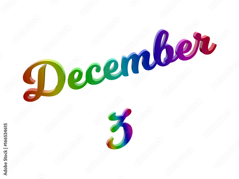December 3 Date Of Month Calendar, Calligraphic 3D Rendered Text ...