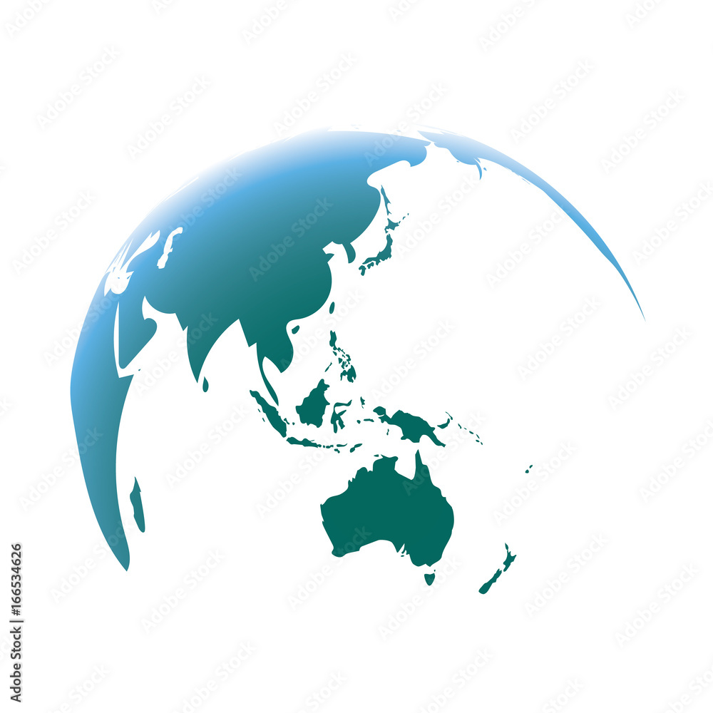 blue world map globe isolated on white background. Focus Asia and ...