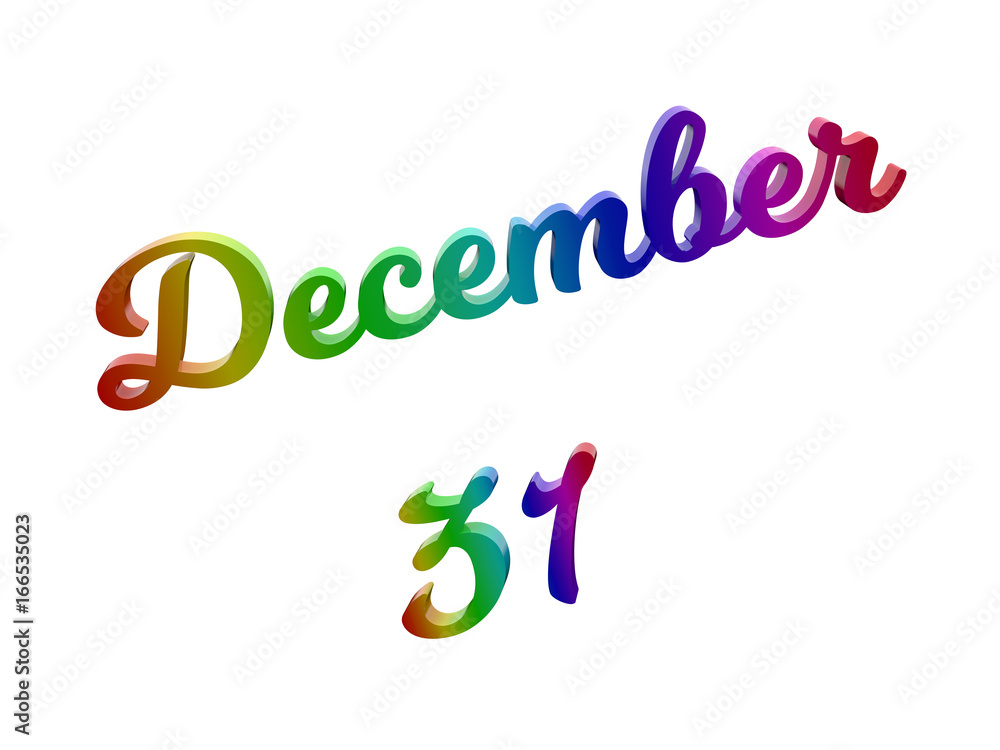 December 31 Date Of Month Calendar, Calligraphic 3D Rendered Text ...