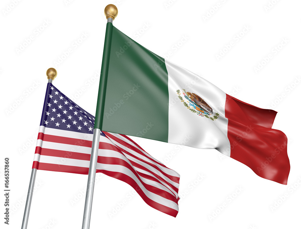 Mexico and United States flags flying together for important diplomatic ...