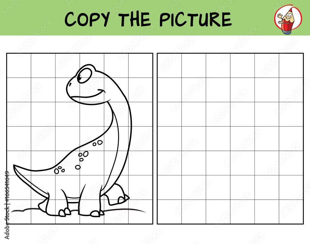Funny dinosaur. Copy the picture. Coloring book. Educational game for ...
