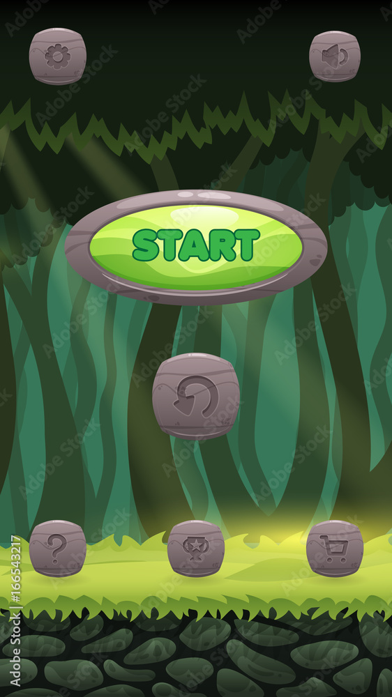 Main screen vector template for magical forest game with element and ...