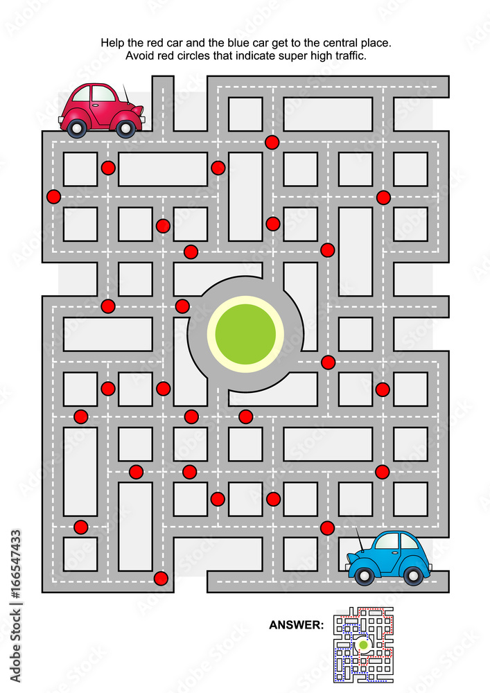 Road maze game: Help the red car and the blue car get to the central ...