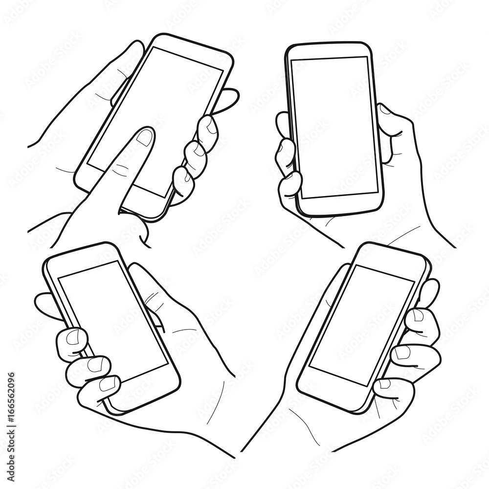 Hands collection, vector illustration, Vector mobile device outline ...