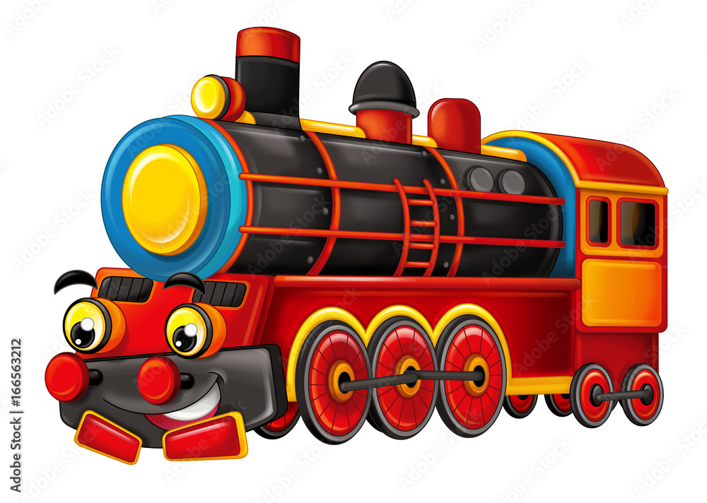Cartoon funny looking steam train - isolated - illustration for ...