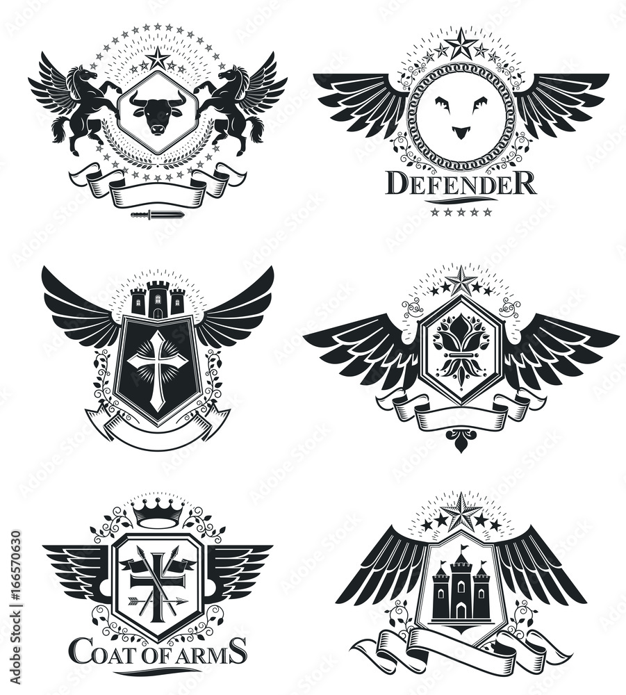 Vintage heraldry design templates, vector emblems. Collection of ...