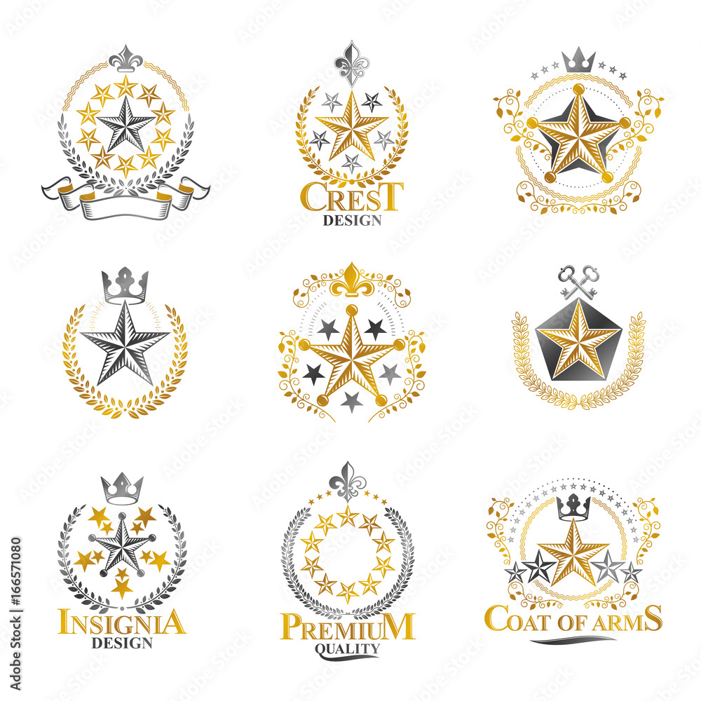 Stars emblems set. Heraldic Coat of Arms decorative logos isolated ...