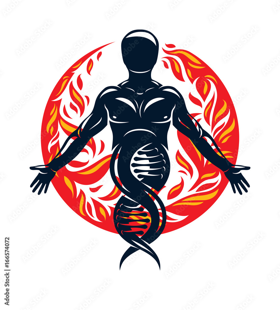 Vector individual, mystic character made with scientific DNA symbol and ...