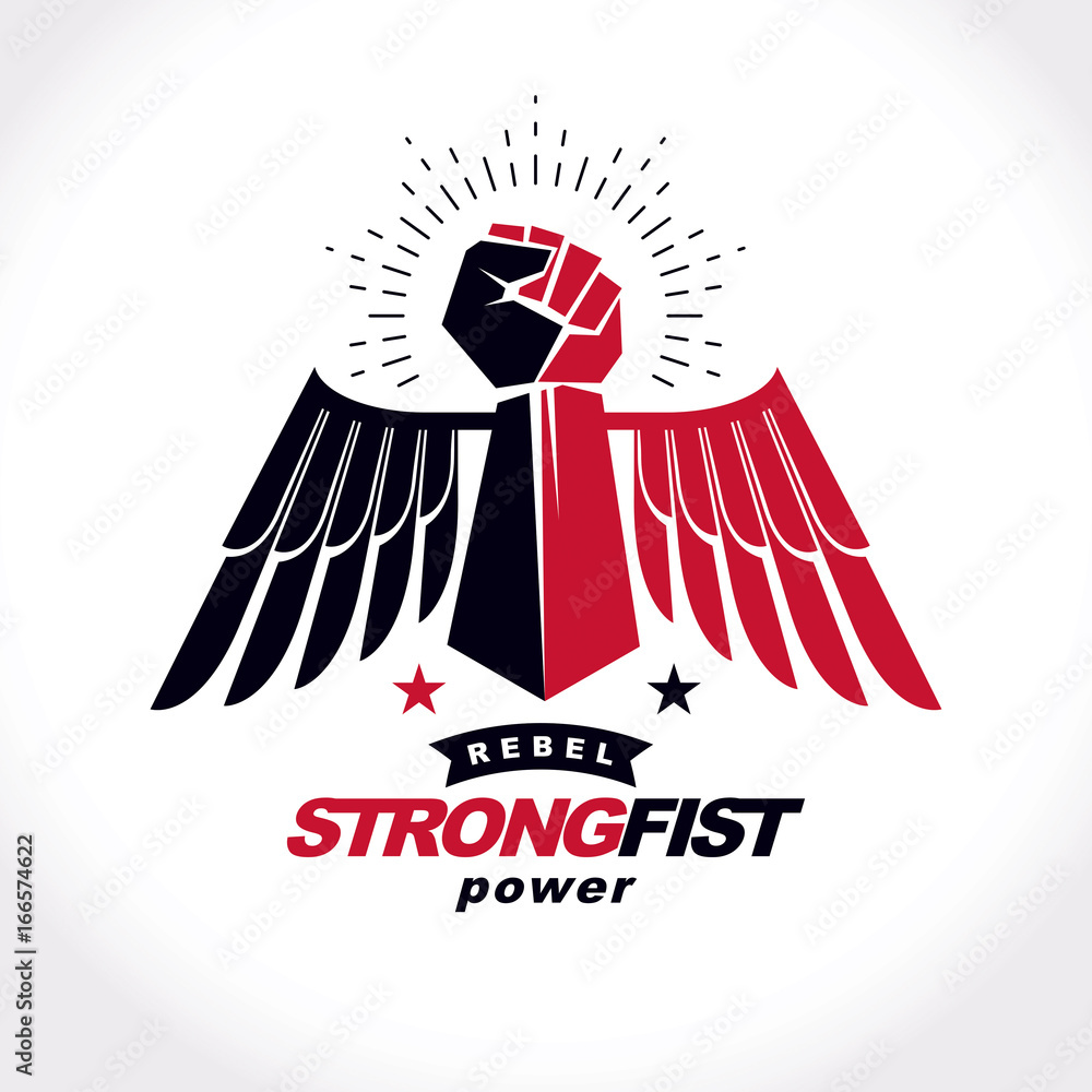 Vector illustration of a clenched fist raised up. Boxing club abstract ...