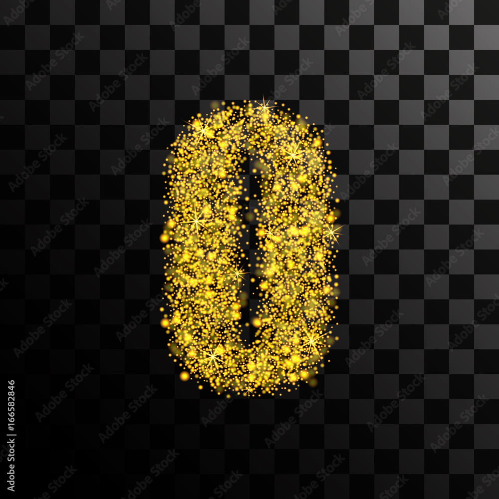 Number zero of gold glitter and glitter. Vector illustration on a ...