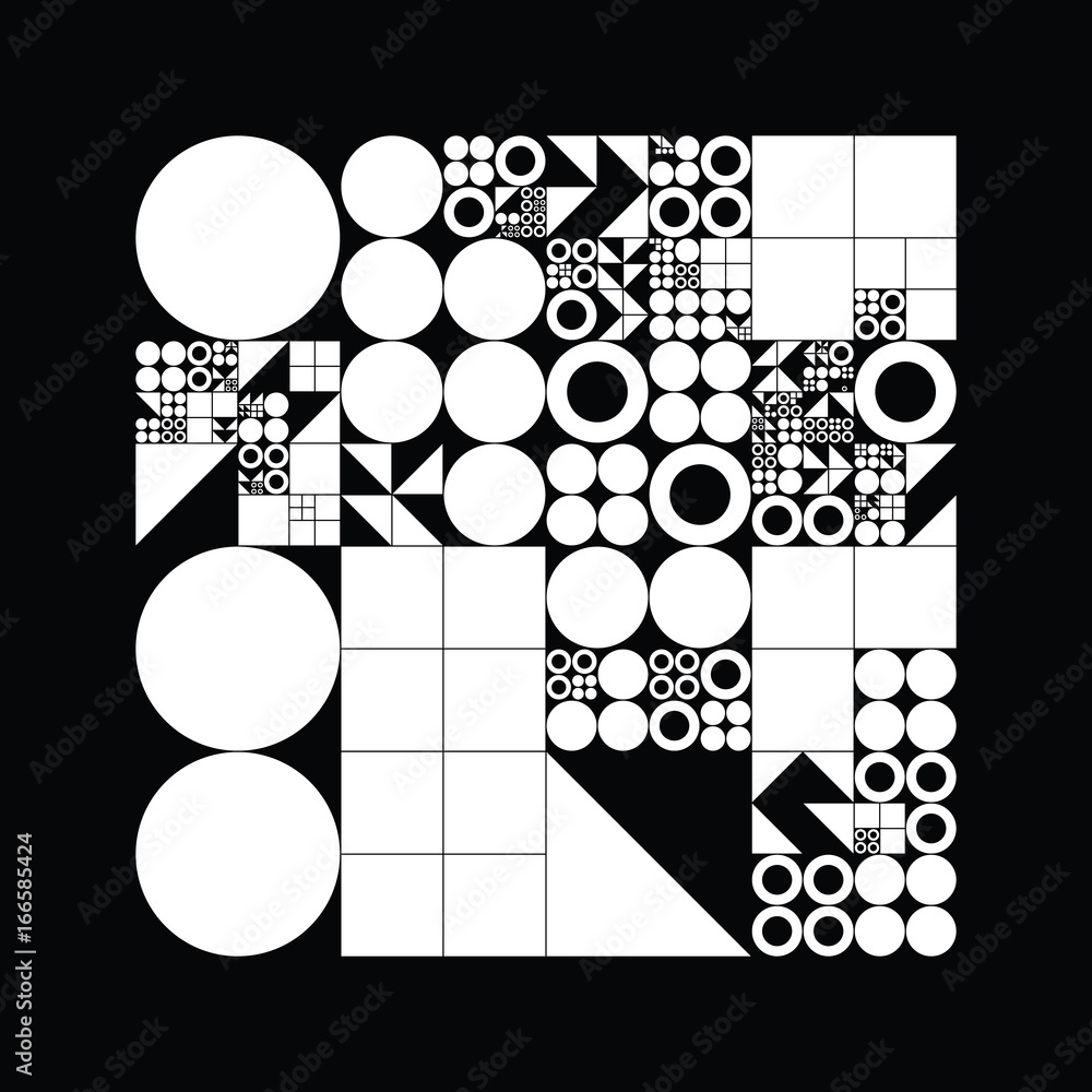 Subdivided grid system with symbols. Randomly sized objects with fixed ...