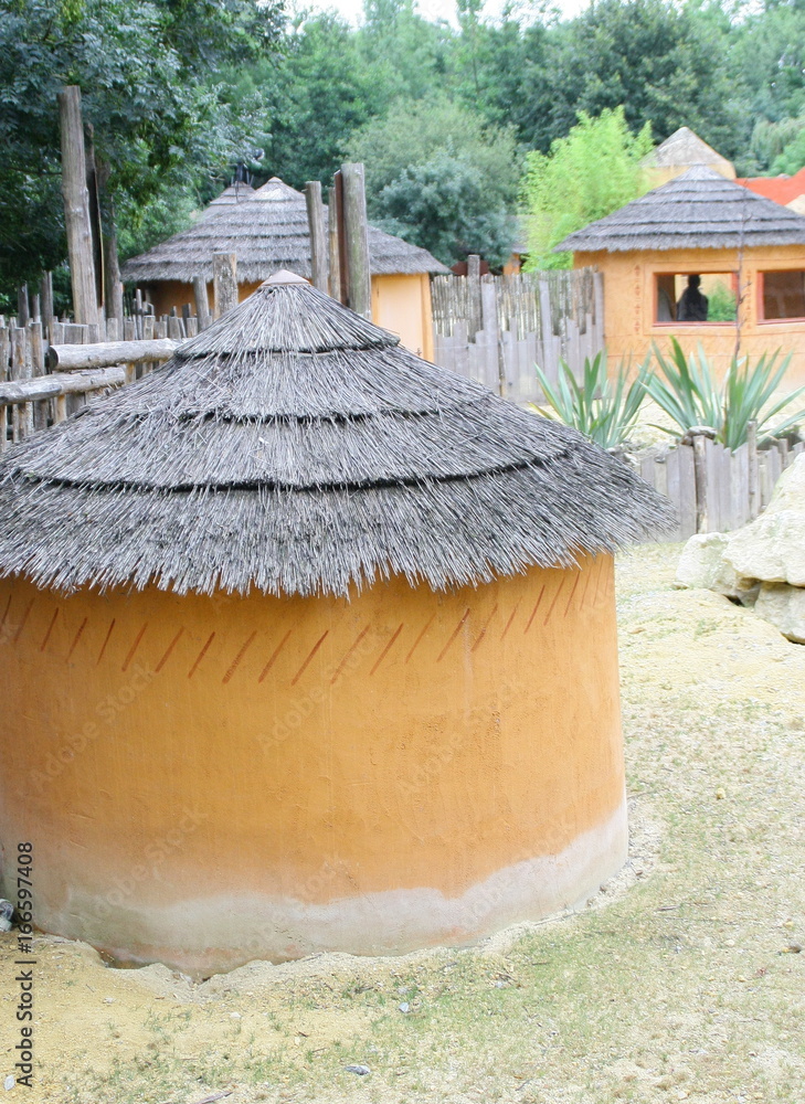 case africaine,habitation au toit de chaume Stock Photo | Adobe Stock