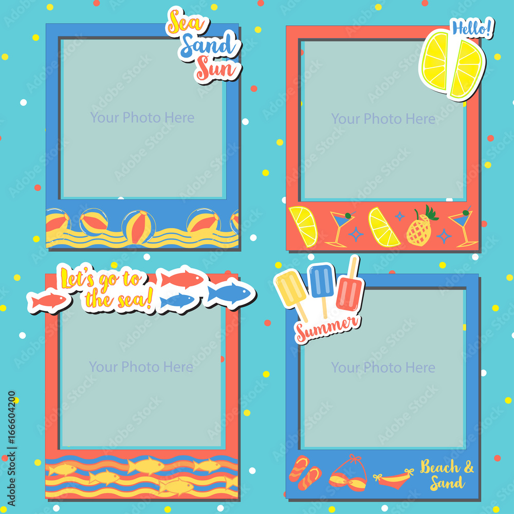 A set of hot Summer photo frames for scrapbook, gift, paper, card ...