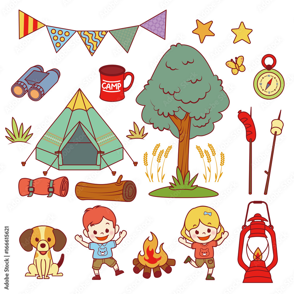 camping outdoor child clipart vector set Stock Vector | Adobe Stock