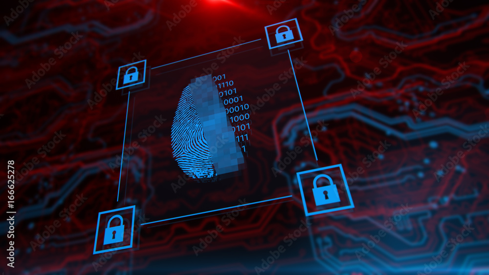 Cybersecurity and information technology. Blue, red background with ...