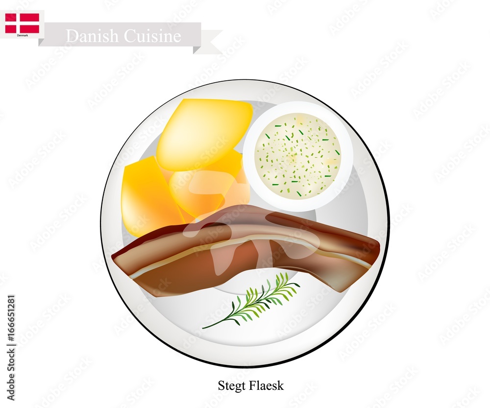 Stegt Flaesk or Fried Bacon, The Danish National Dish Stock Vector ...