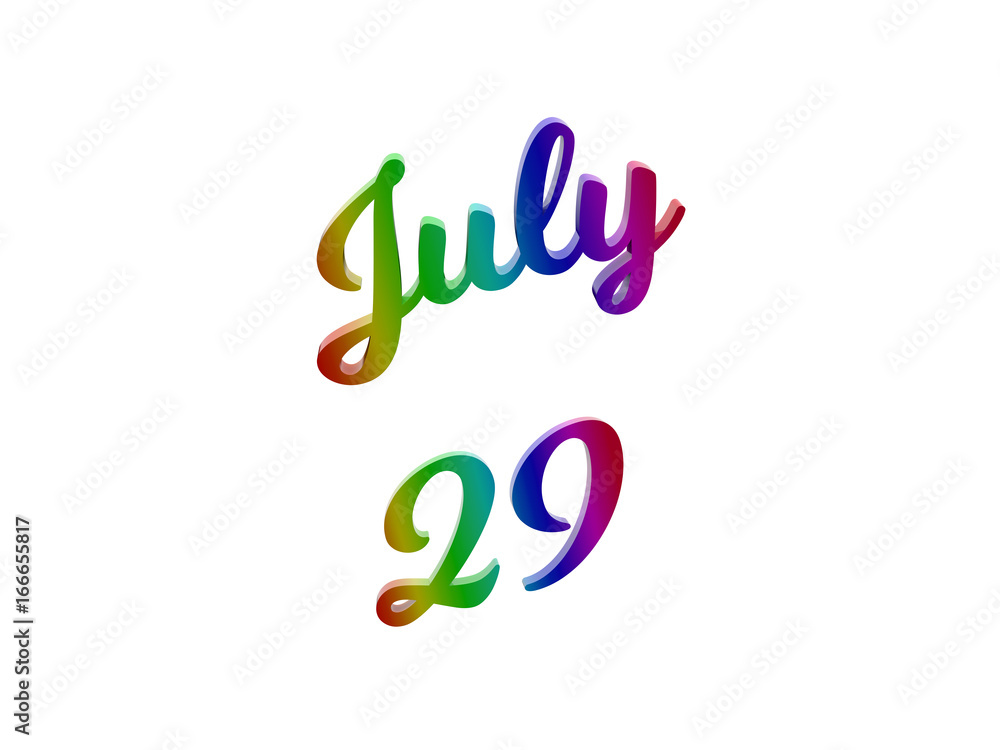 July 29 Date Of Month Calendar, Calligraphic 3D Rendered Text ...