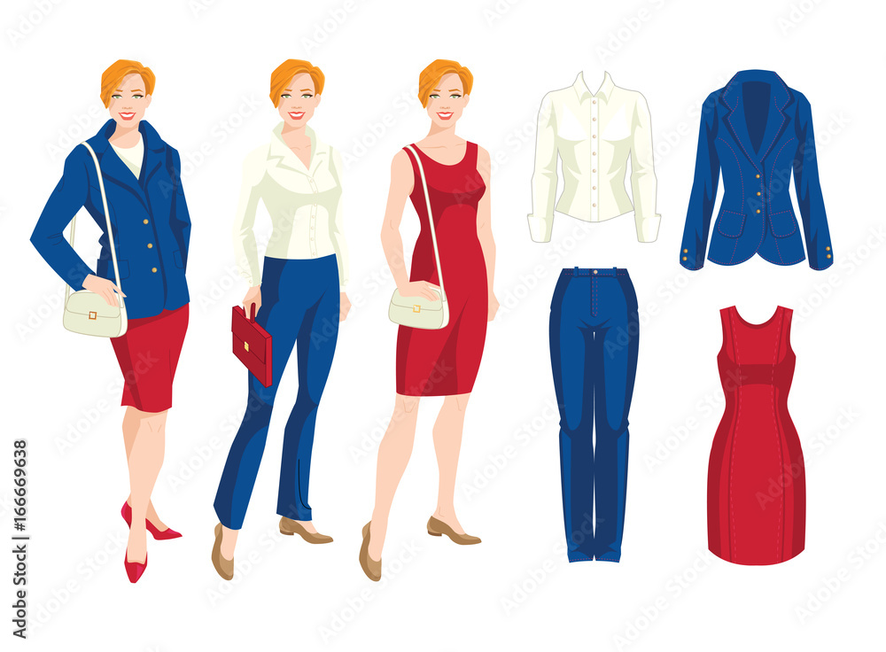 Vector illustration of corporate dress code. Variations look with suit ...