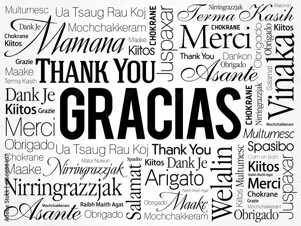 Gracias (Thank You in Spanish) Word Cloud background, all languages ...