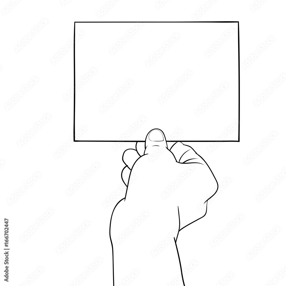 Hand drawing, hand holding blank paper -Vector Illustration Stock ...