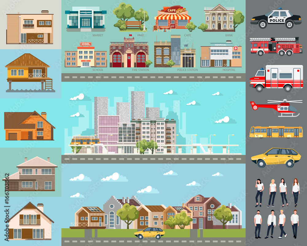 Big city concept. Infrastructure vector set Stock Vector | Adobe Stock