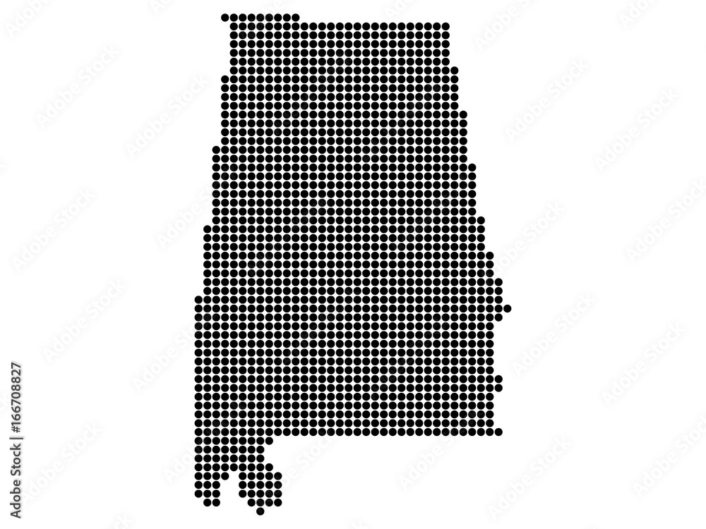 Map of Alabama state print. White background, black dots. Vector ...