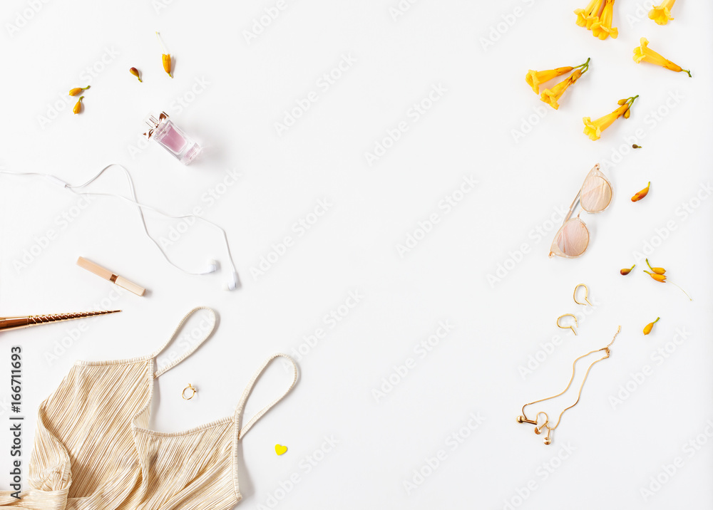 Women's fashion clothes and accessories isolated on white background ...