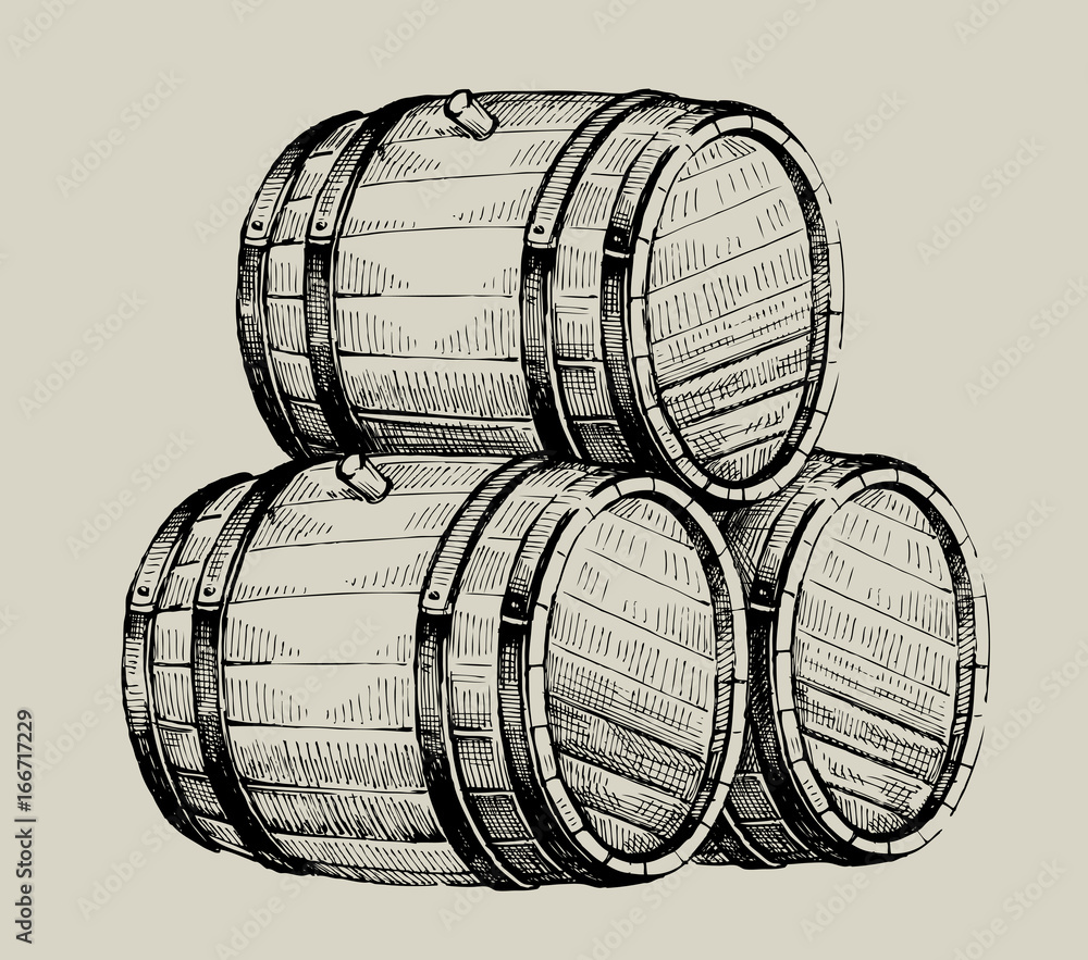 drawing wood barrel Stock Vector | Adobe Stock