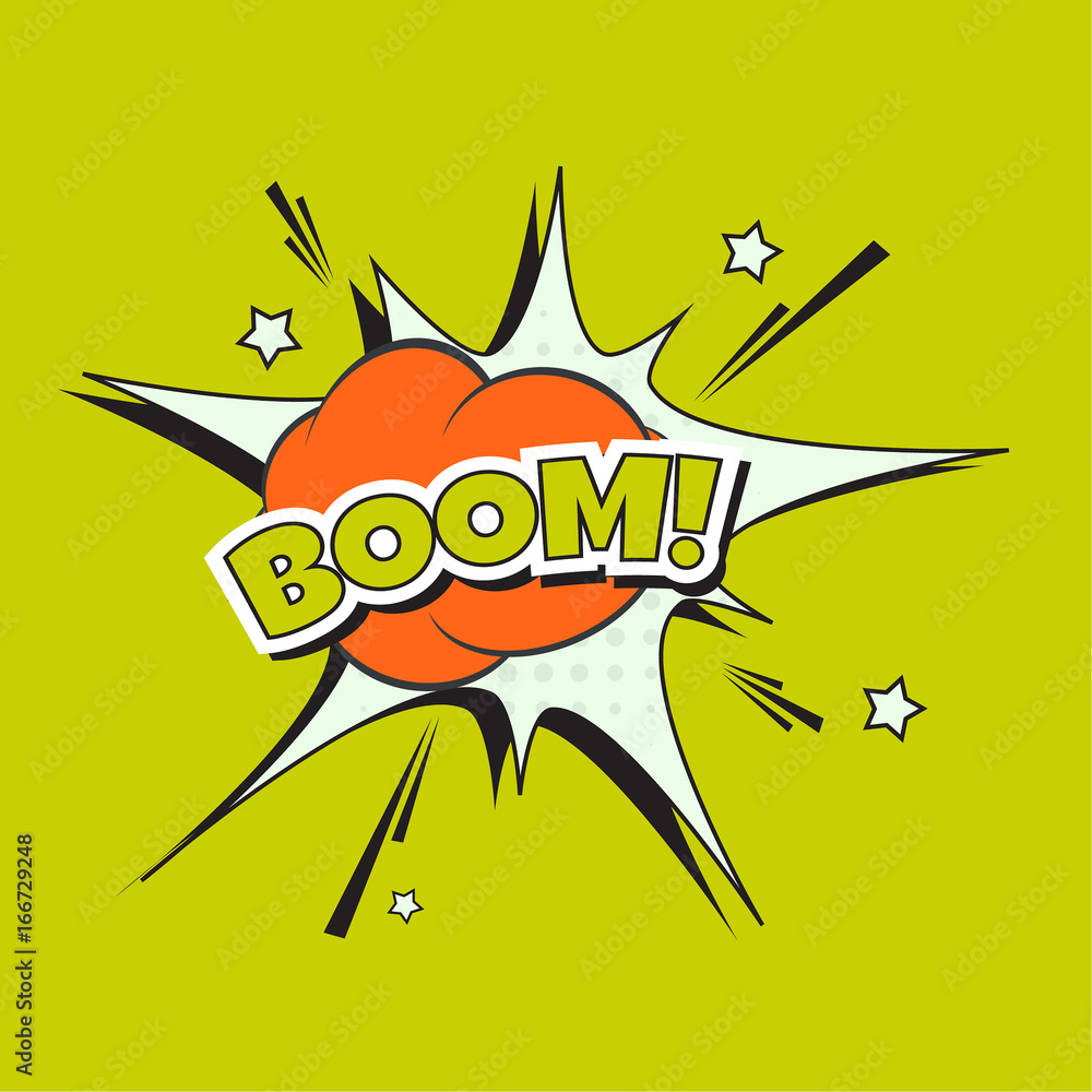 Lettering Boom, bomb explosion. Vector illustration with halftone dot ...